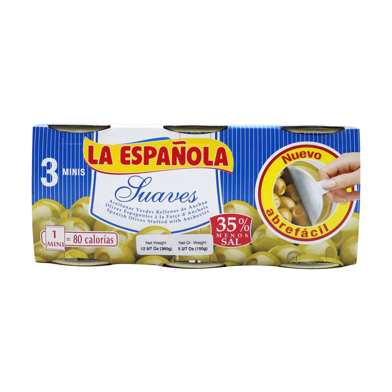 La Española, Green Olives Low Salt Stuffed w/ Anchovies (Tri-pack) 12 ...
